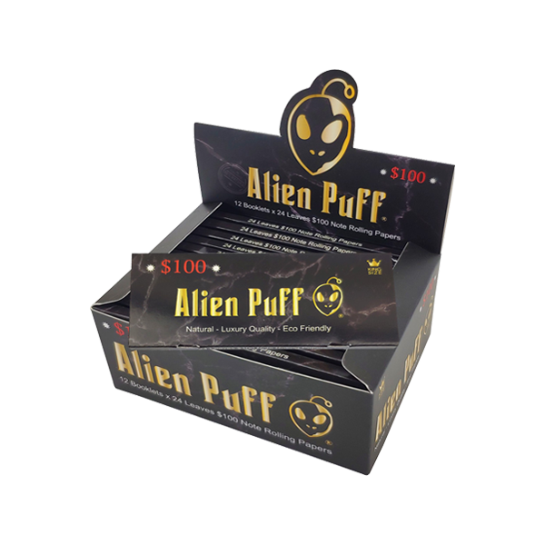 24 Alien Puff Black & Gold King Size $100 Note Rolling Papers – The ...