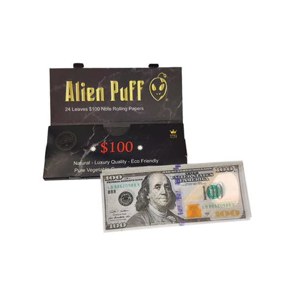 24 Alien Puff Black & Gold King Size $100 Note Rolling Papers – The ...