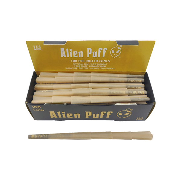100 Alien Puff Black & Gold 1 1/4 Size Pre-Rolled Cones – The Juice ...